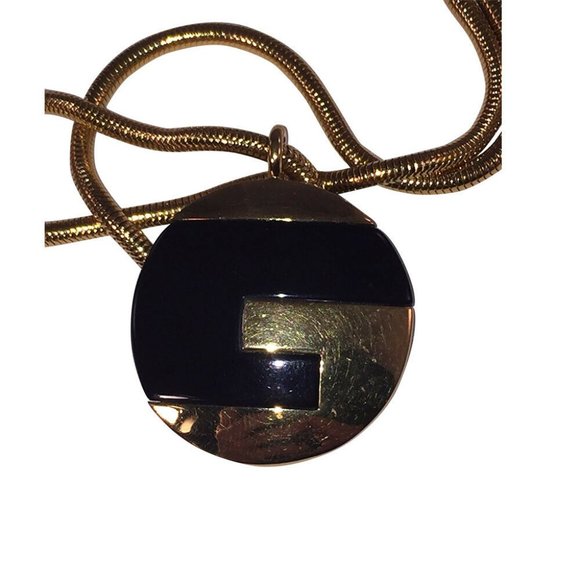 Jewelry | Givenchy Black Monogram Logo Two Tone Pendant And Snake Chain ...
